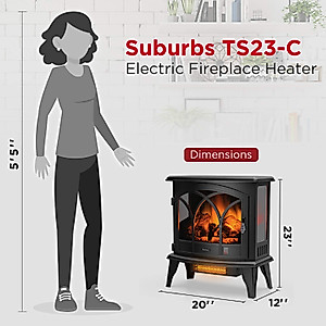 TURBRO Suburbs TS23-C Electric Fireplace Infrared Heater with Curved Door- 23" Freestanding Fireplace Stove with Adjustable Flame Effects, Overheating Protection, Timer, Remote Control - 1400W, Black