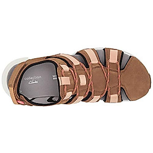 Clarks Women's Solan Sail Flat Sandal, Dark Tan Leather/Suede, 8