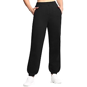 THE GYM PEOPLE Women's Fleece Sweatpants Warm Workout Joggers Pants with Pockets Black
