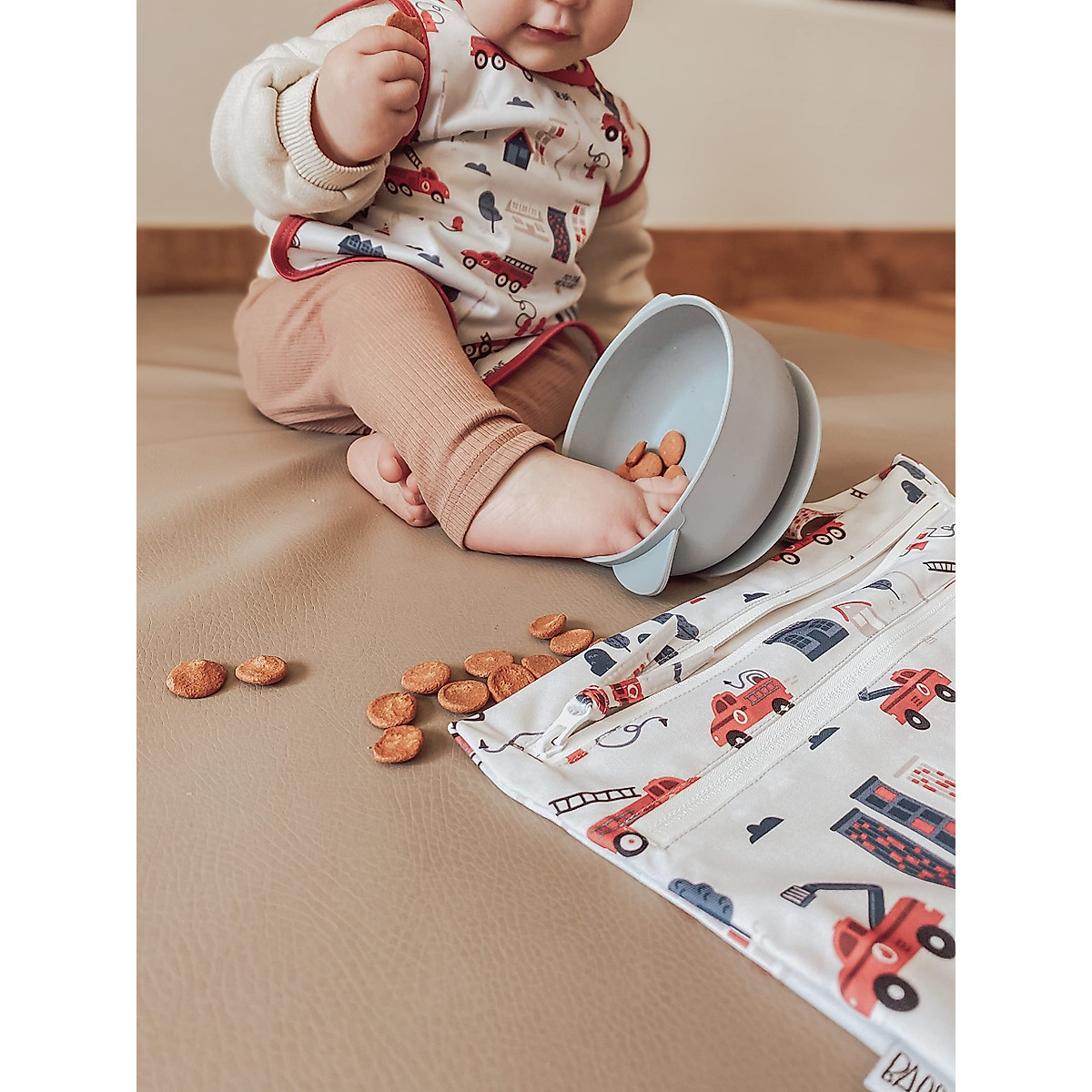 BapronBaby Be Brave Firefighter Wet Dry Bag - Waterproof Two Zipper Pockets - Reusable for Mealtime, Diapers, Stroller, Snacks, Swimsuits - Machine Washable - 11" x 9"