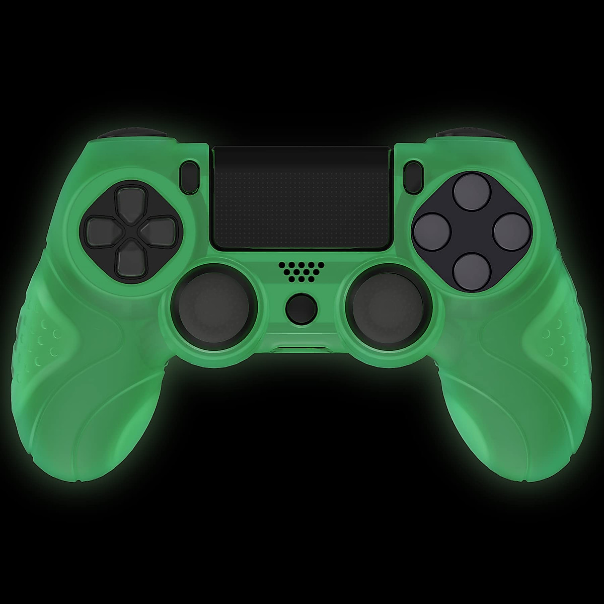 PlayVital Guardian Edition Glow in Dark - Green Ergonomic Soft Anti-Slip Controller Silicone Case Cover for ps4, Rubber Protector Skin with Joystick Caps for ps4 Slim/Pro Controller