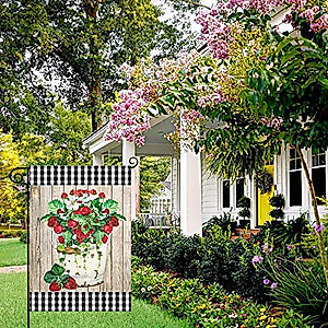 Floral Garden Flags 12.5 x 18 Inch, Zepolu Farmhouse Red Flower Vertical Double Sided Outdoor Yard Flags, Black White Buffalo Check Plaid Flag for All Seasons Home Patio Lawn Porch Decor
