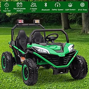 MOLACHI 24V 10AH Ride on Cars 2 Seater,Electric Cars Vehicles with 2x200W Powerful Motors,Metal Frame, Brake&Gas Pedal, EVA Tires, 3 Speed, Led Light, Bluetooth, 2 Spring Suspension(Green)