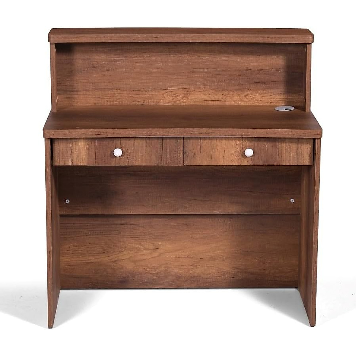 UGOS Mono Walnut Modern Reception Desk w/Transaction Counter | Laminate Desktop | Multifunctional Standing Front Desk for Home, Office, Salon, Spas, and Lobby (40 inch (100 cm))