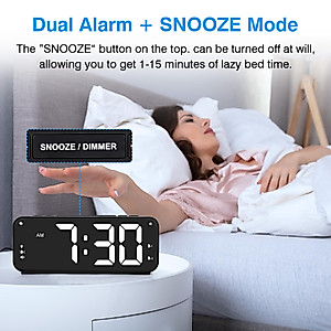 SZELAM Alarm Clock for Heavy Sleepers Adults,with Vibration Bed Shaker,2 Alarms,4 Levels Brightness,6.5" LED Digital Desk Clocks for Hearing Impaired Deaf Teens Bedroom (Black-White)