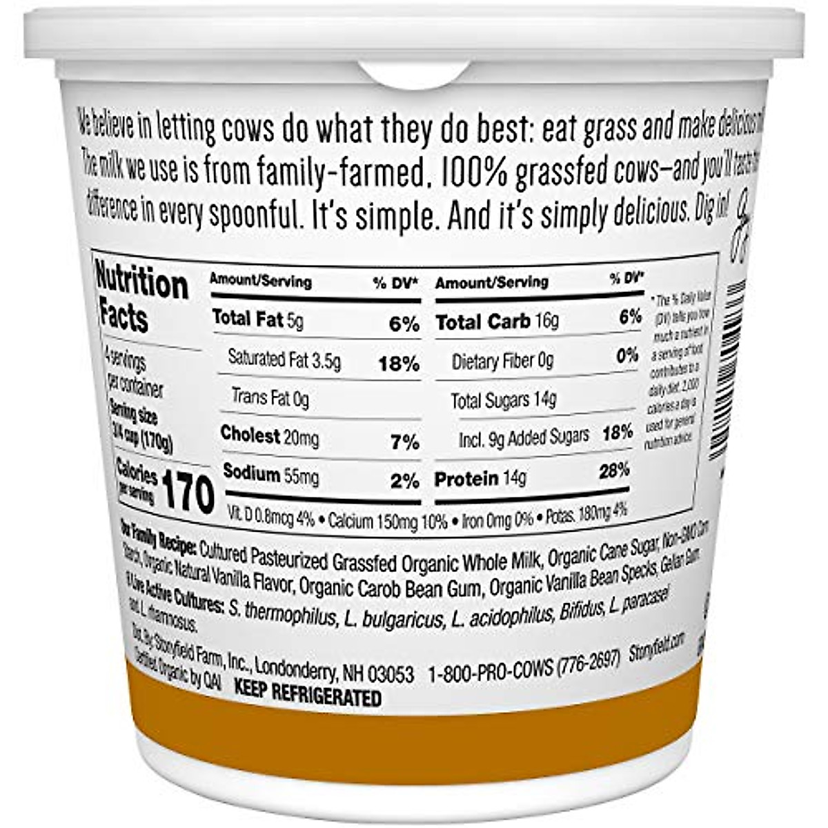 Stonyfield® Organic 100% Grassfed Vanilla Greek Whole Milk Yogurt 24 oz. Tub