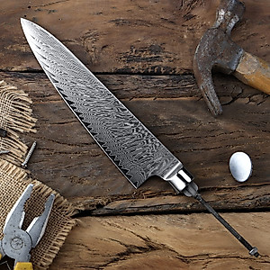 XITUO Chef Knife 8-Inch, 67 Layers Damascus Steel VG10 High Hardness Kitchen Knives Blank Blade Handmade DIY Blades Sharp Knife Billet 9pc Sets Utility (8'' Chef Knife)