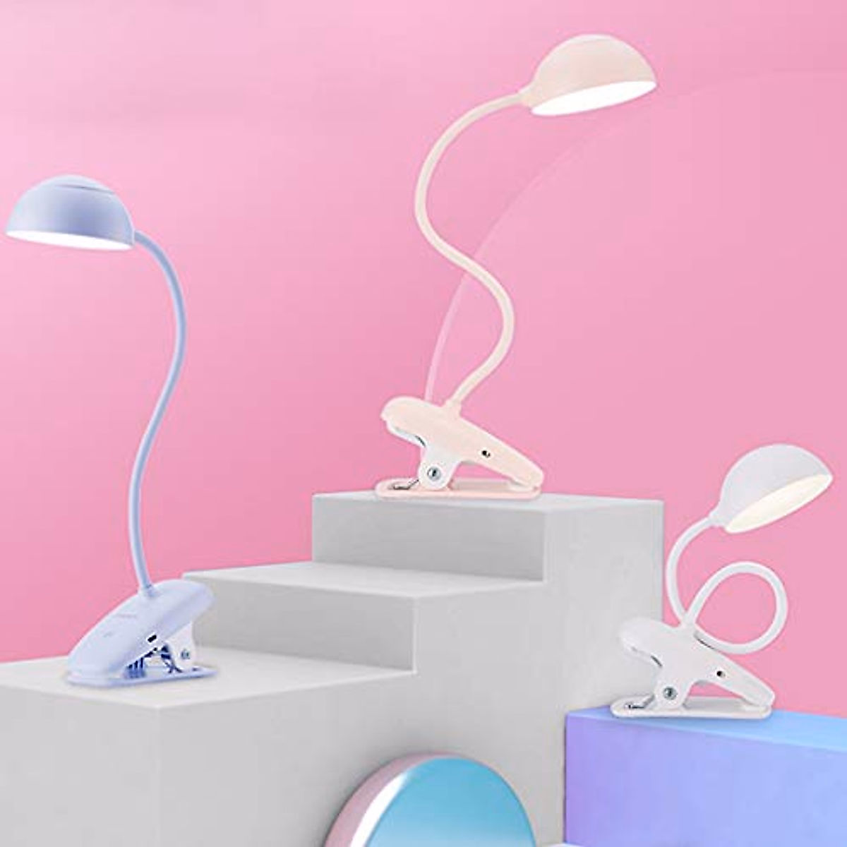 Eye-Caring Clip-on Desk Lamp Charging Plug-in LED Eye Protection Touch Dimming Energy-saving Learning Night Light for Student Dormitory Bed Office lamp (Color : Pink)