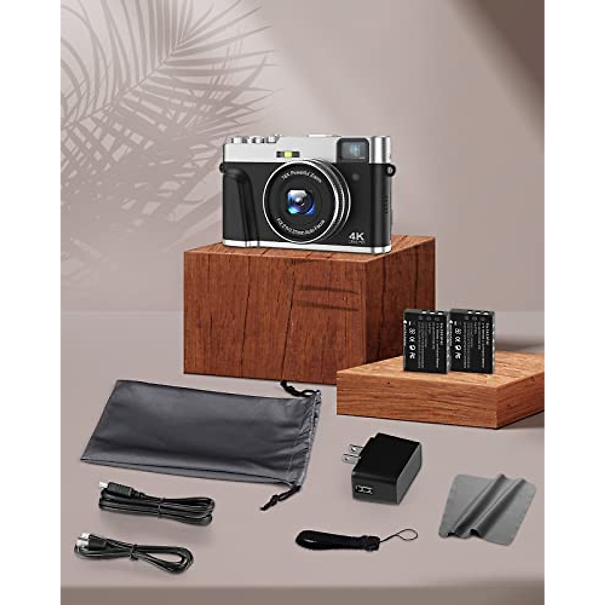 NEZINI 4K Digital Camera,Auto Focus 48MP Vlogging Camera for YouTube and Anti-Shake Video Camera with Viewfinder Flash & Dial,16X Zoom Travel Portable Digital Camera with 32GB Card,2 Batteries (Black)