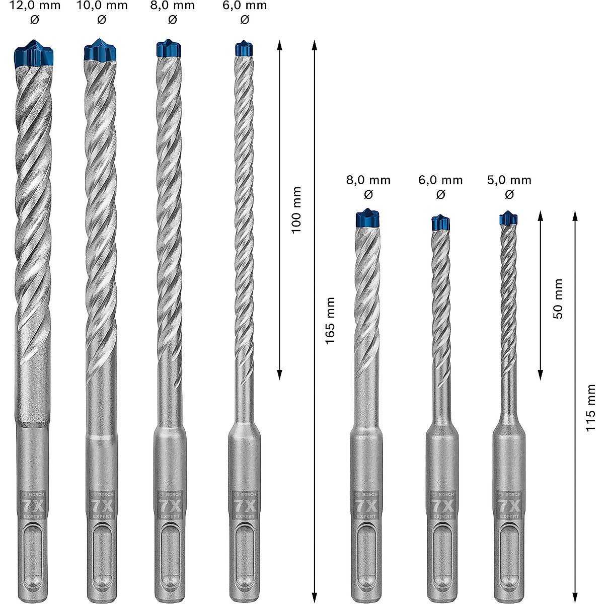 Bosch 7X Expert SDS plus-7X Hammer Drill Bit Set (for Soft Stone, Hard Stone, Ø 5-12 mm, Professional Accessory Rotary Hammer Drill)