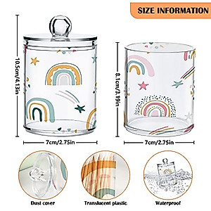 Kigai 2PCS Cartoon Rainbow Qtip Holder Dispenser with Lids - 14 oz Bathroom Storage Organizer Set, Clear Apothecary Jars Food Storage Containers, for Tea, Coffee, Cotton Ball, Floss