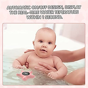 LEDFAAH Baby Bath Thermometer Safety, Auto On & Off Bathtub Thermometer Floating Toy, Digital Bathing Water Temperature Warning Thermometer, Pink Sea Star Shape