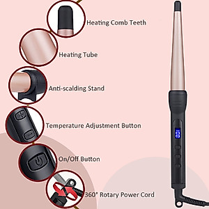 Hair Curling Irons, Duyfioa Professional Ceramic Hair Curling Wand 1-1/2 Inch Instant Heat Hair Curler with LCD 190℉ - 450℉ Temperature Control for All Hair Types Include Glove