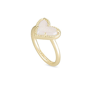 Kendra Scott Ari Heart Band Ring in 14k Gold-Plated Brass, Iridescent Drusy, Fashion Jewelry for Women, Size 10