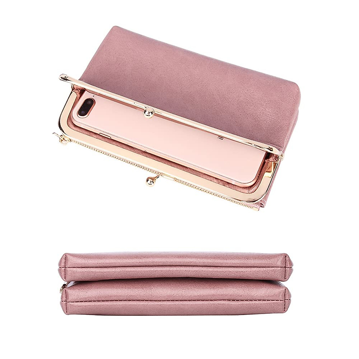 Yohora Wristlet Clutch Slim Leather Wallet Kiss Lock Handbag with Cellphone Pocket Retro Lightweight Pure Mini Coin Pouch