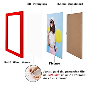 wyooxoo 8x10 Picture Frames Set of 2, Red Solid Wood Photo Frames Colorful Frame with HD Plexiglass For Tabletop Display or Wall (8" x 10" (2 Pack), Red)