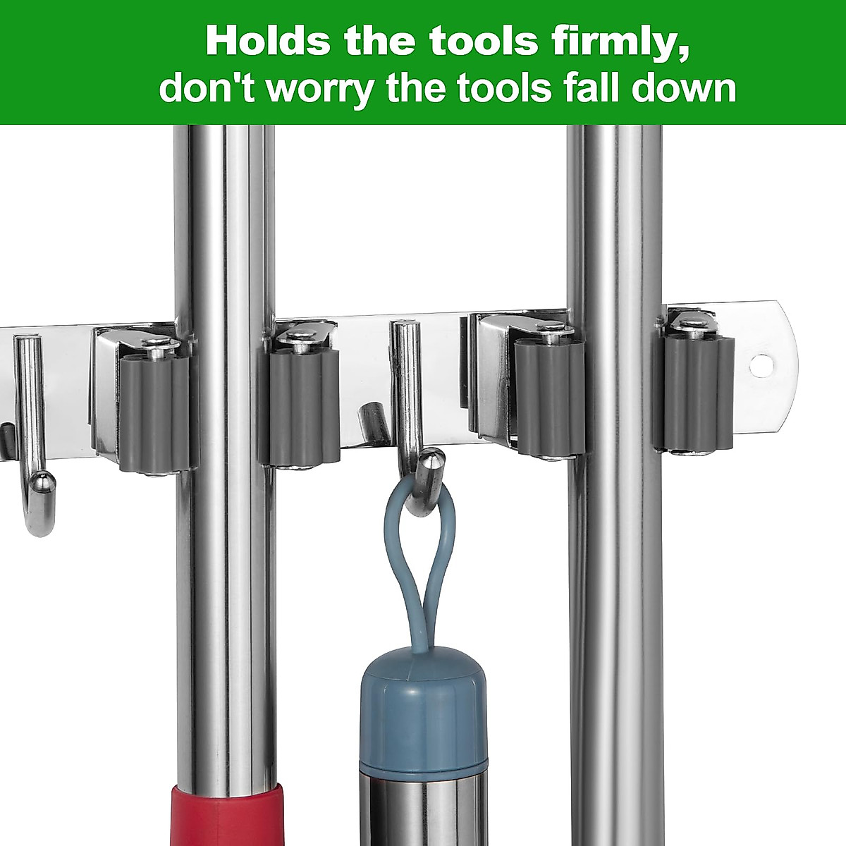 voze 5 Racks and 4 Hooks Mop and Broom Holder Wall Mount, Self Adhesive Heavy Duty Broom Hanger Organizer Storage Tool Racks for Kitchen Garden Laundry Garage