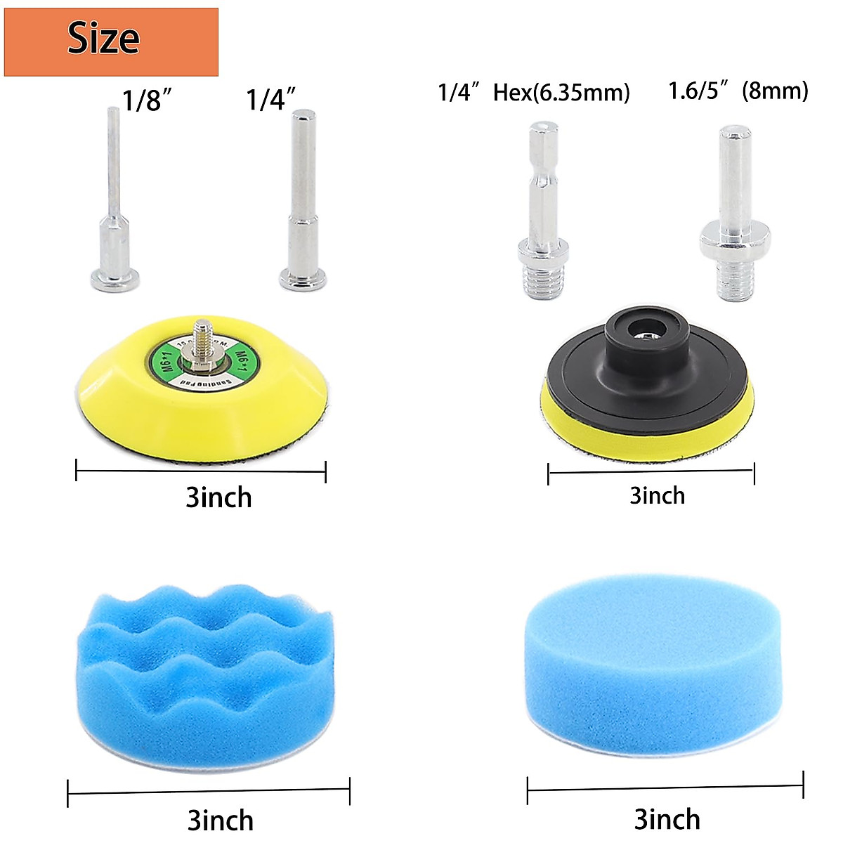 130pcs Sandpapers 3Inch Grit 60-10000 Wet Dry Sander Sheets w 1/8"&1/4" Shank Backer Plate, M10 Backing Pad, Interface Pad Grinding Abrasive Sponge Sanding Disc for Wood Car Polishing Headlight Cleane