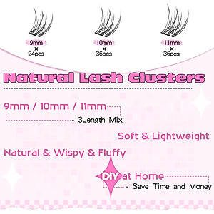 Lash Clusters Wispy Individual Lash Extensions Natural Cluster Lashes 9-11MM 96pcs DIY Eyelash Extension C Curl Eyelash Clusters by Ruairie