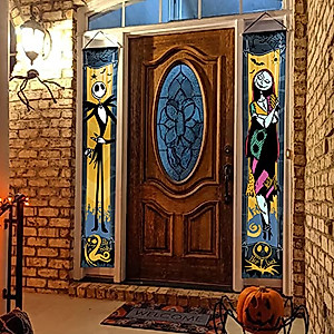 Jack Skellington Porch Sign Banner 2 Pcs 11.8×70.8" Halloween NightmareBefore Christmas Banner Halloween Party Supplies Welcome Sign Halloween Door Banner fall Decorations