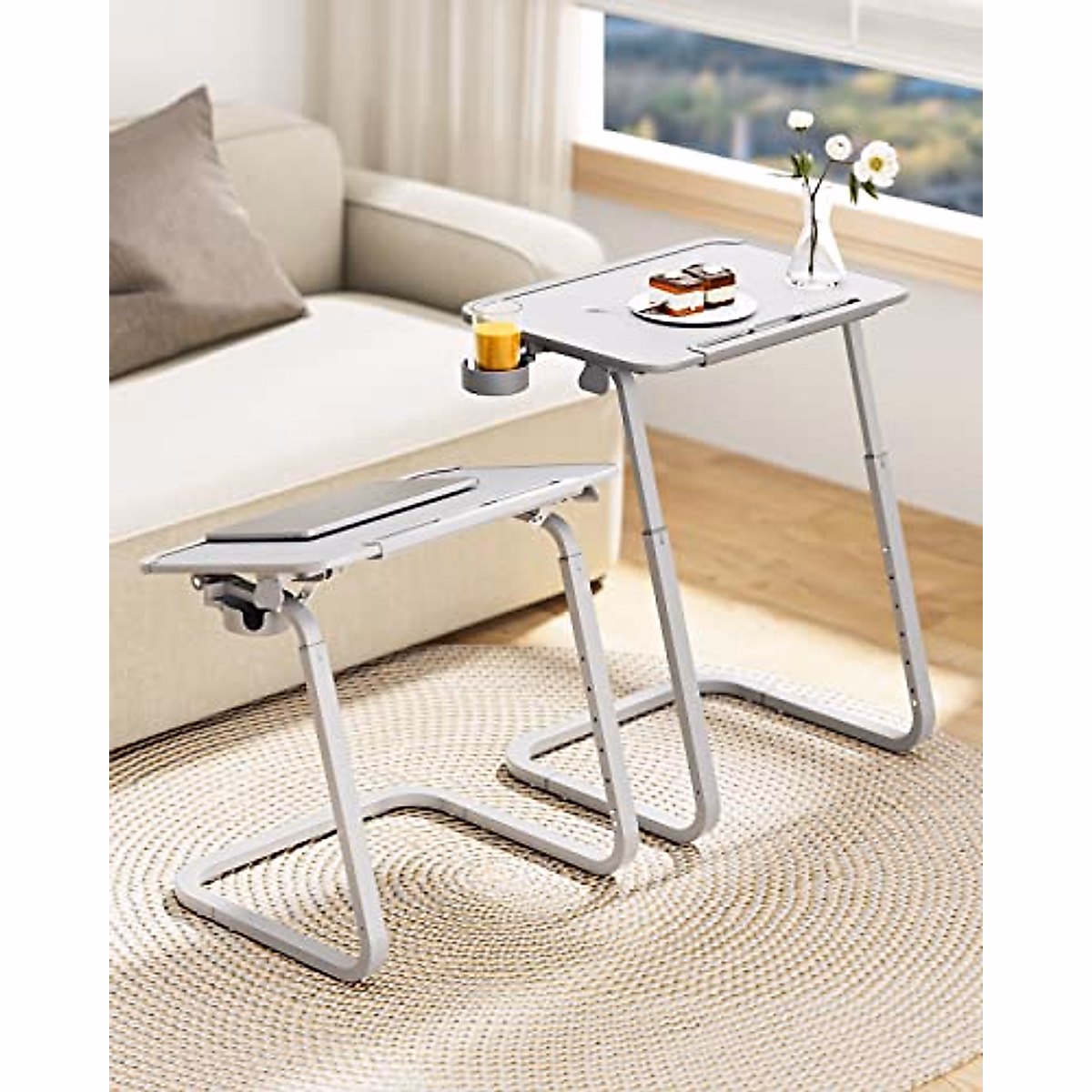 SAIJI TV Tray Table - Heavy Duty Large TV Dinner Tables, Premium TV Trays for Eating on Couch & Sofa, Tilt & Height Adjustable Laptop Table, Bedside Table, Small Table, TV Table with Cup Holder