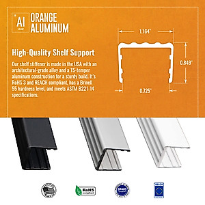 Scalloped Shelf Stiffener by Orange Aluminum, Rack, Cabinet, and Shelf Bracket, 48 Inches, for 1" Materials, Black Powder Coat