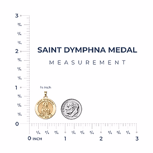 PicturesOnGold.com Saint Dymphna Round Religious Medal - Solid 14k Yellow Gold - 2/3 x 2/3 Inch, Medal With Engraving