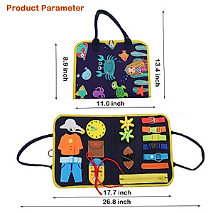 Busy Board for 1 2 3 4 5 Year Old Montessori Toddlers Toy for Fine Motor Skill Sensory Learning Board Learning Basic Dress Skills Travel Toys for Plane and Car