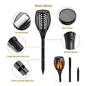 Koopower Solar Flame Torch, 96 LED Solar Lights Outdoor Decorative with Flickering Flame, Waterproof Outdoor Lights for Garden Landscape Yard Pathway Patio(2 PACK)