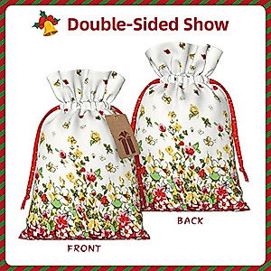 Drawstrings Christmas Gift Bags Watercolor-Floral-Bee-Butterfly Presents Wrapping Bags Xmas Gift Wrapping Sacks Pouches Medium