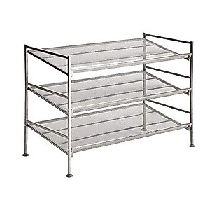 Seville Classics 2-Tier Iron Mesh Utility Shoe Rack, Silver