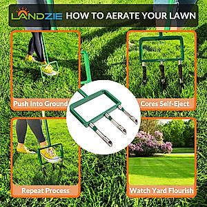 Landzie Hollow Tine Fork Lawn Aerator - 42 Inch Manual Stainless Steel Gardening Hand Tool - Grass Dethatcher Aerator Lawn Tool with Coring Tines for Compacted Soil - Lawn Plugger Aerator…