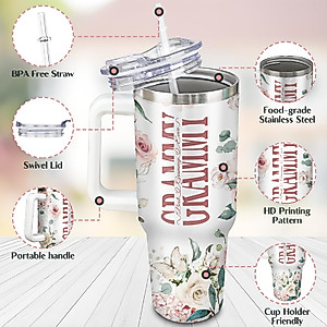 qoepfnsh Gifts for Grammy Grandmother Gift from Grandson Granddaughter on Birthday Mothers Day&Christmas 40 oz Tumblers with Handle and Straw Stainless Steel Insulated Travel Coffee Cup Mug