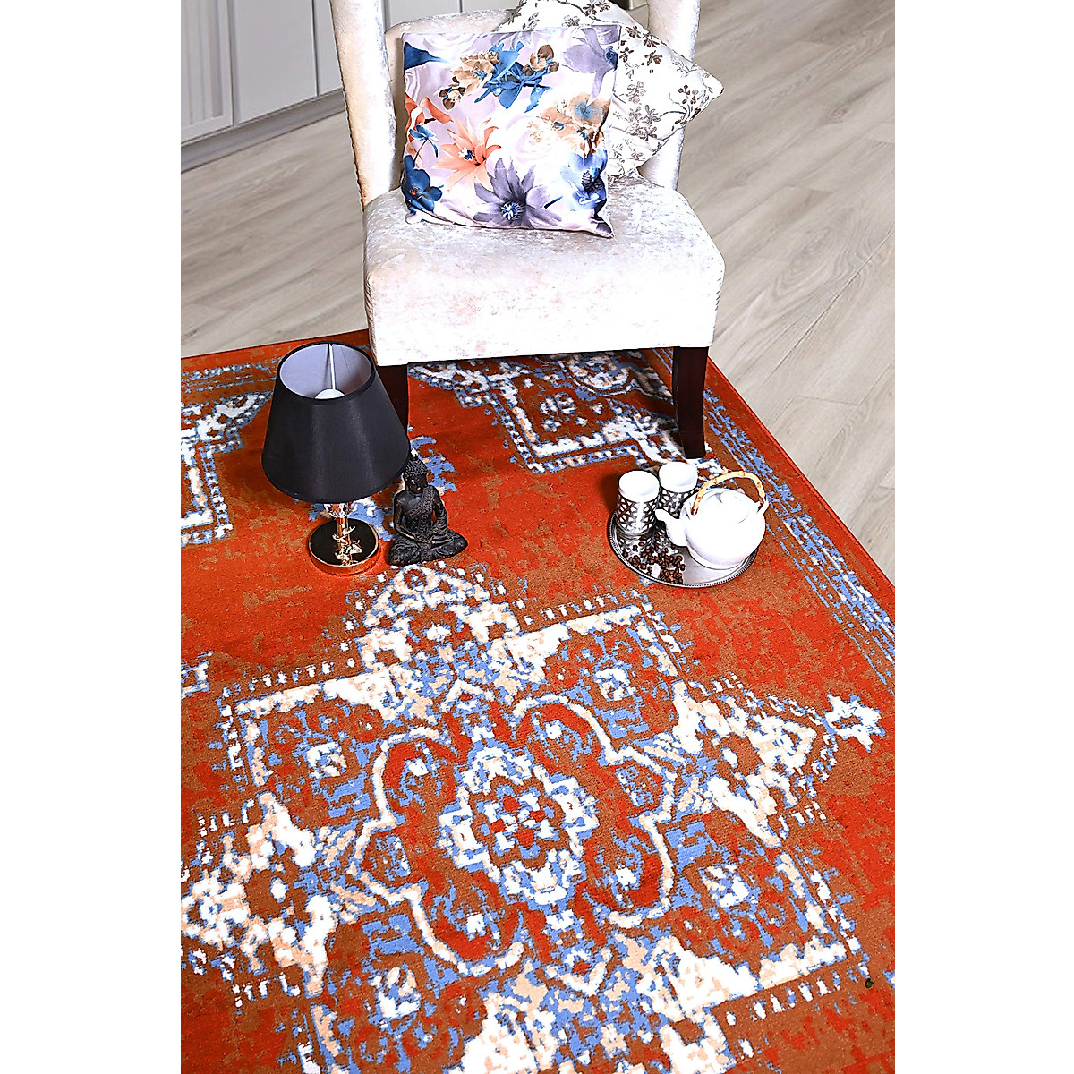 Furnish my Place Bohemian Rug - 7 ft. 8 in. x 11 ft, Rust, Indoor Area Rug with Bordered Design, Jute Backing