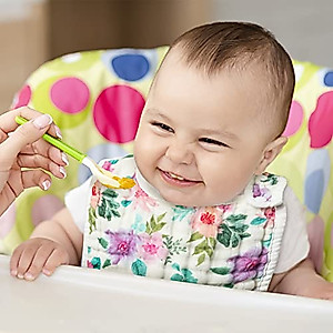 Zainpe 6Pcs Snap Muslin Cotton Baby Bibs Flowers Pattern Infants Feeding Bib Adjustable Machine Washable Girls Burp Cloths Unisex Drool Bibs with 6 Absorbent & Soft Layers for Eating and Teething