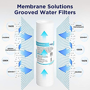 Grooved Sediment Water Filter Cartridge (6 Pack), Membrane Solutions 5 Micron Whole House Water Filter Universal Replacement 10"x2.5" for 10 inch RO Unit, Whole House Under-Sink Filtration System