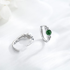 Celtic Hoop Earrings, Graduation Gift 925 Sterling Silver May Birthstone Celtic Knot Hoop Earrings Hypoallergenic Emerald Celtic Jewelry Gift for Women Christmas Birthday