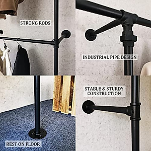 Anynice Industrial Pipe Clothing Rack,Industrial Clothing Rack, Clothing Rods for Hanging Clothes,Clothes Rack,Wall Mounted Garment Rack, Heavy Duty Coat Rack (81.1" W x 14.4" D x83.5 H, ANY-DF33)