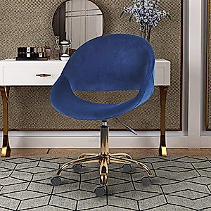 GIA Mid-Back Swivel Adjustable Small Vanity Chair with Velvet Upholstery, Blue