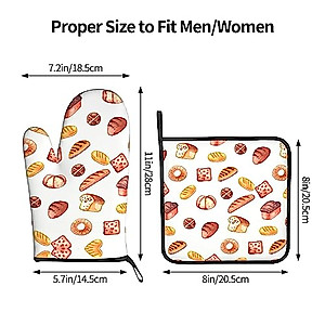 Painted Bread Oven Mitts and Pot Holders Sets 2pcs Heat Resistant Waterproof for Cooking Baking Grilling