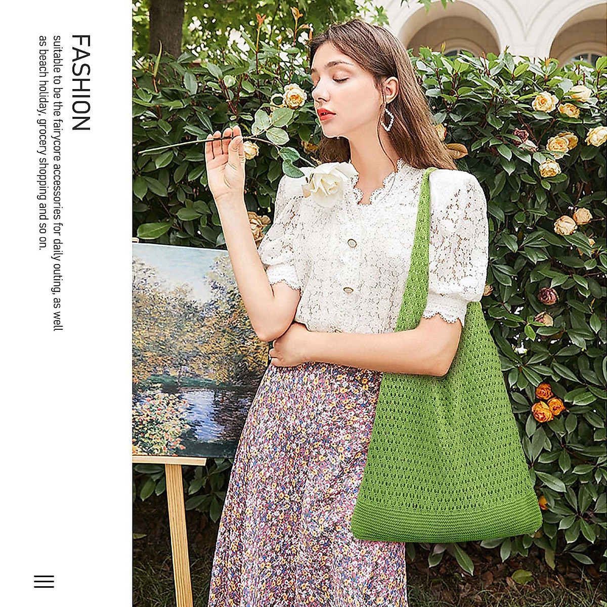 hatisan Crochet Bags for Women - Summer Beach Tote, Aesthetic Hippie Knit Bag (Green)