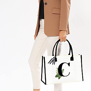 SANCABA 40th/50th/60th Birthday Initial Canvas Tote Bag Monogrammed,Beach Bag,Gift for Women, Mom, Teachers, Friends, Bridesmaids