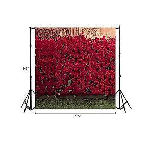 AOFOTO 8x8ft Portrait Backdrops Photography Wedding Background Manor Romance Red Rose Flowers Wall Blurry Grassland Lovers Anniversary Decor Kid Girl Ladies Portrait Photo Shoot Studio Props Vinyl