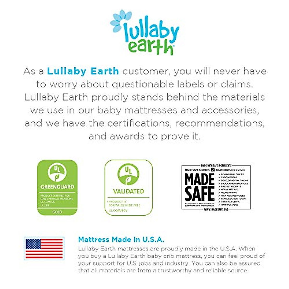 Lullaby Earth Non-Toxic Crib Mattress - Waterproof - Fits Standard Baby and Toddler Bed, White