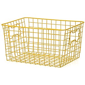 Red Co. 13” x 9.5” Rectangular Metal Wire Dog Toy Storage Basket with Handles, Yellow
