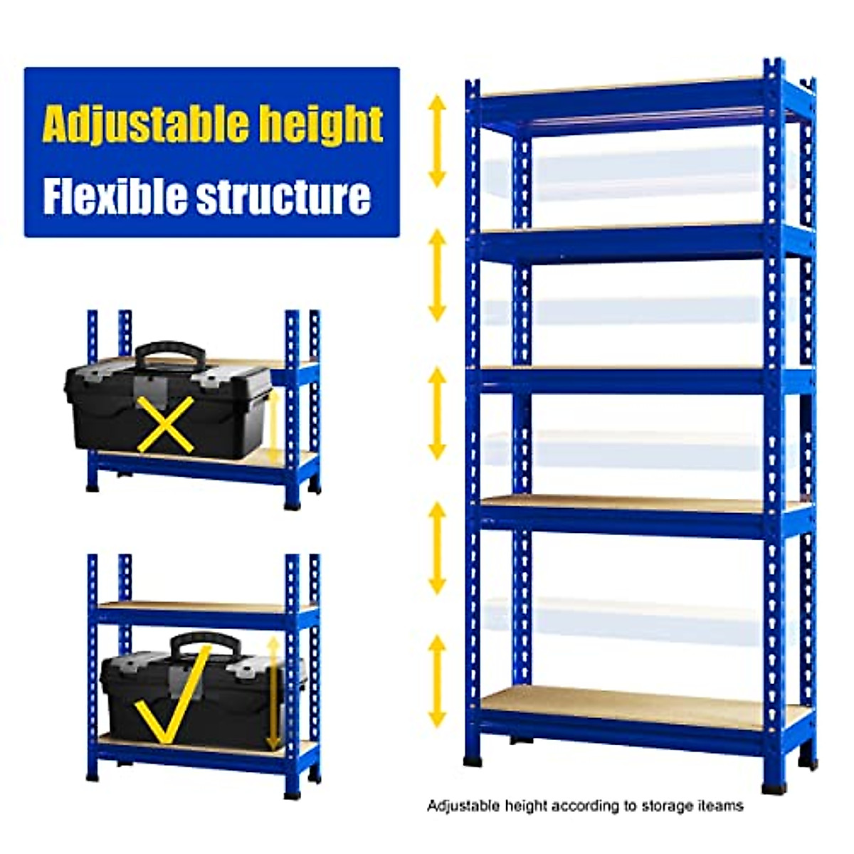 PrimeZone Storage Shelves 5 Tier Adjustable Garage Storage Shelving, Heavy Duty Metal Storage Utility Rack Shelf Unit for Warehouse Pantry Closet Kitchen, 28" x 12" x 59", Blue
