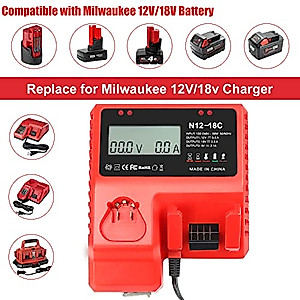 18V 9.0 Ah Battery and Charger Combo Kit for Milwaukee M-18,Replace for Milwaukee Red Lithium XC Batteries(2)+ 18V Battery Charger 48-59-1812