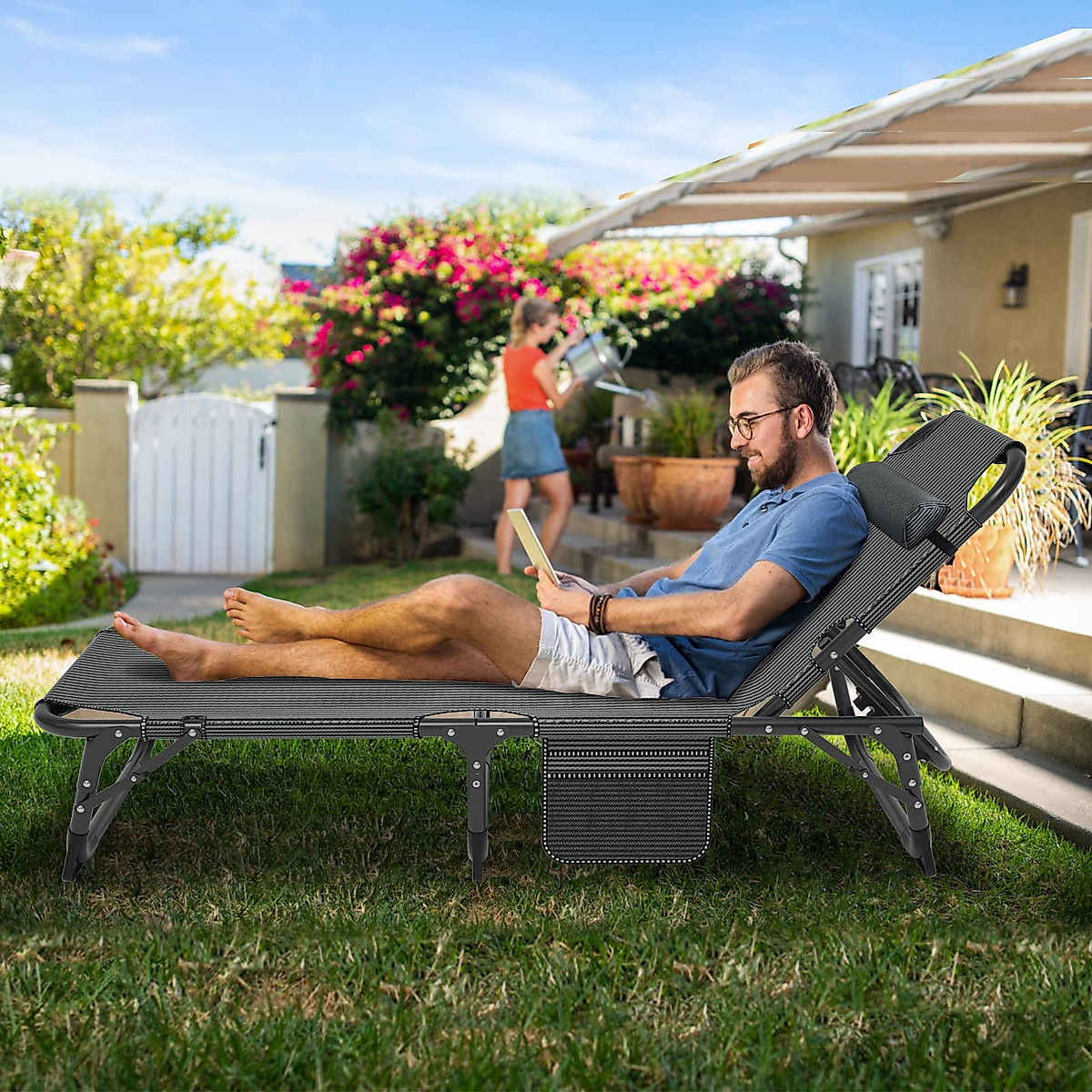 ABORON Foldable Camping Cots for Adults, Double Layer 1200D 500lb Loading Cot for Sleeping, Heavy Duty Guest Bed with Mattress Carrying Bag