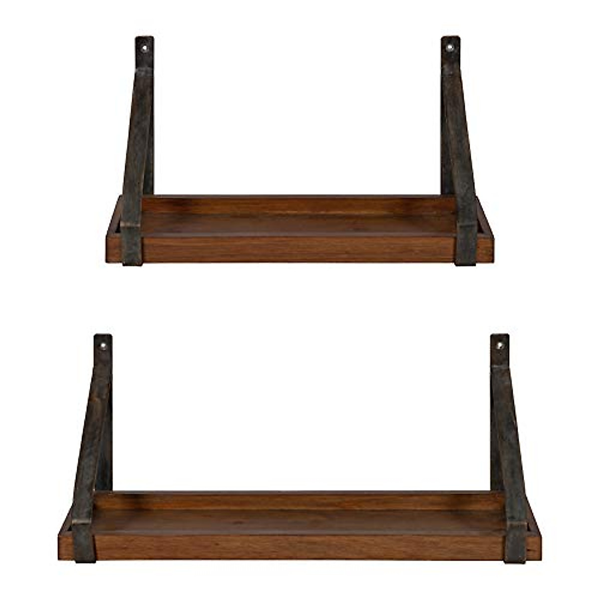 Kate and Laurel Sudbury Rustic Plant Wall Shelf, Set of 2, Rustic Caramel Wood and Iron Metal, Chic Farmhouse-Inspired Floating Shelf Set