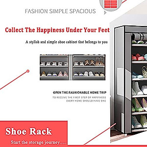 9 Tier Shoe Rack,Double Rows 9 Lattices Large Free Standing Shoe Racks,Shoe Storage Organizer Cabinet with Nonwoven Fabric Dustproof Cover,Space Saving Portable Closet Shoe Cabinet Tower (Gray)